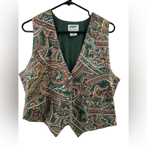 atlast | Jackets & Coats | Vintage Atlast Cotton Green Paisley Vest ...